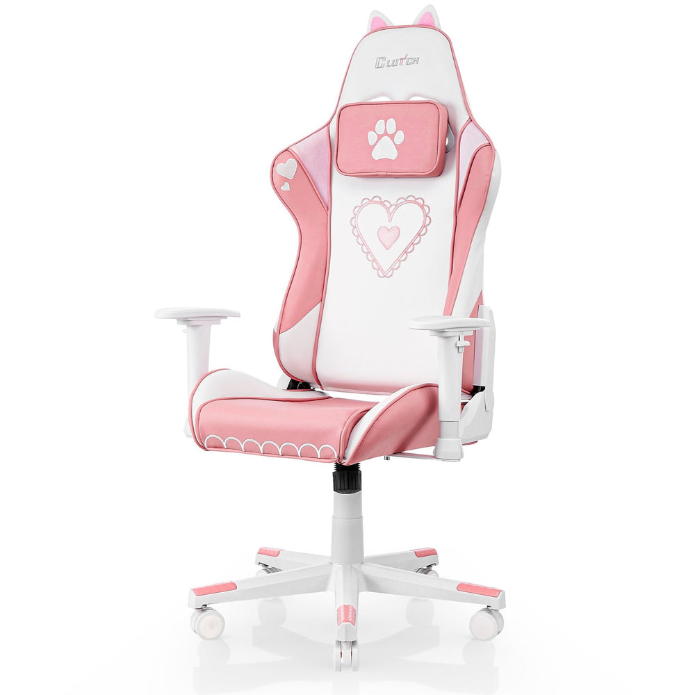 Cat Girl Kawaii Pink & White Gaming Chair | Ghost X Clutch Chairz